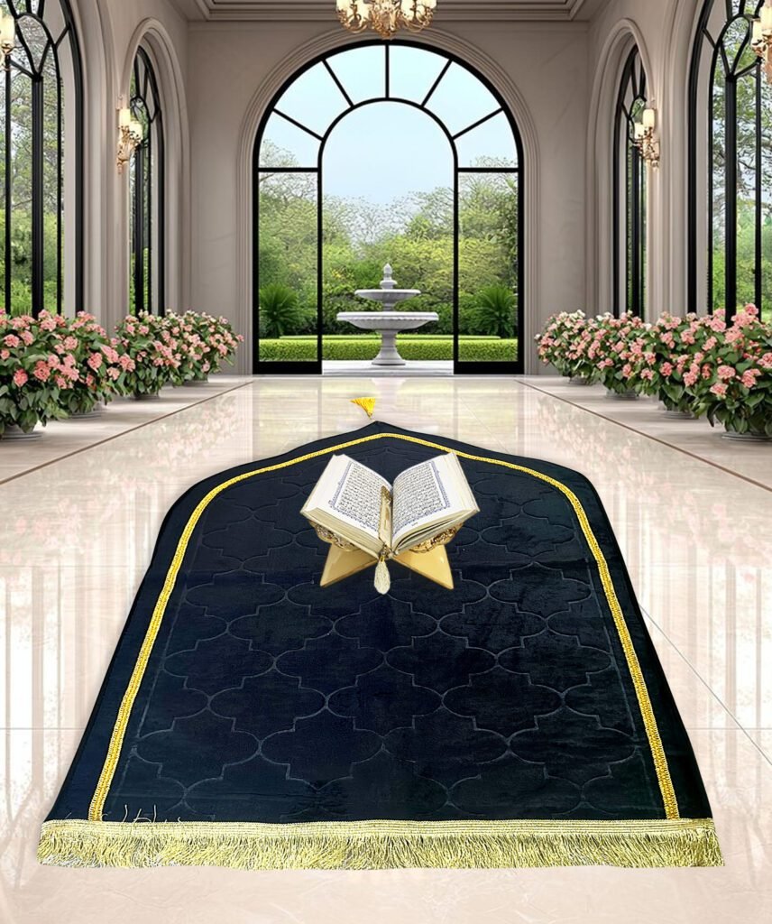 Premium Velvet Prayer Mat - Janamaz (Black) - Paradise Blooom
